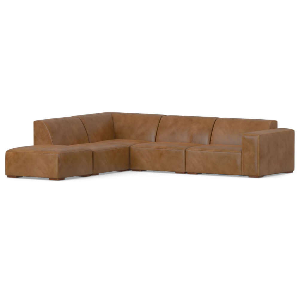 Rex Top-Grain Leather Modular Corner Sectional Sofa w Ottoman 116'W ...