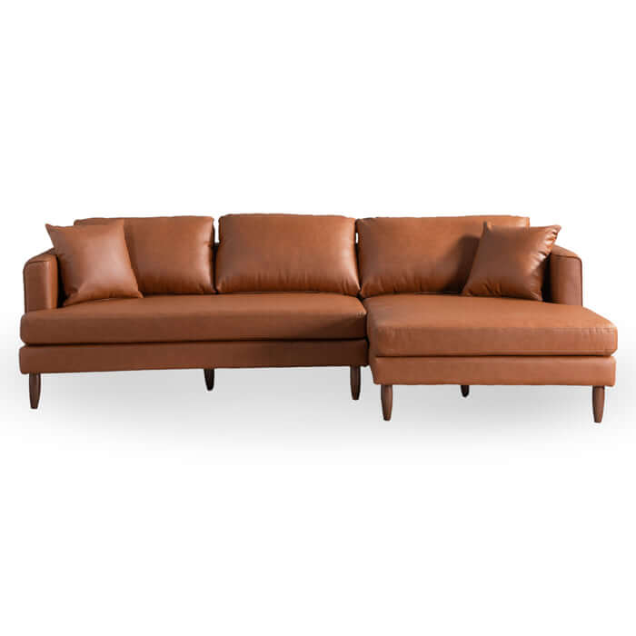 Blake Cognac Leather Sectional Sofa Right Facing Chaise 107" – Revel Sofa