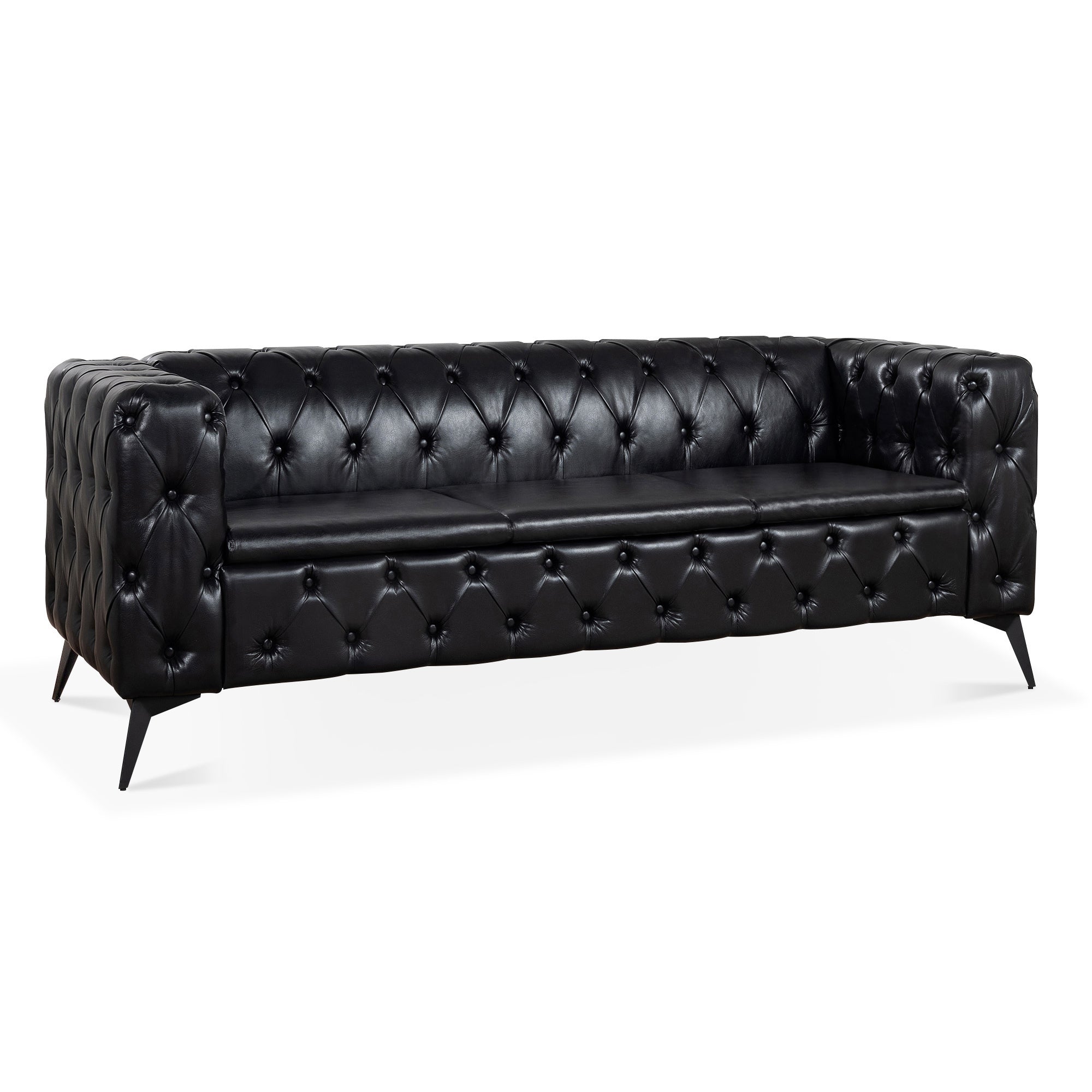 Tufted Faux Leather Square Arm Sofa 84" – Mid-Century Modern Couch (3 ...